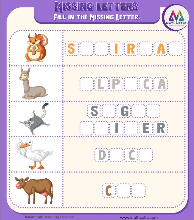 Animal Sheet 3 Mathastic